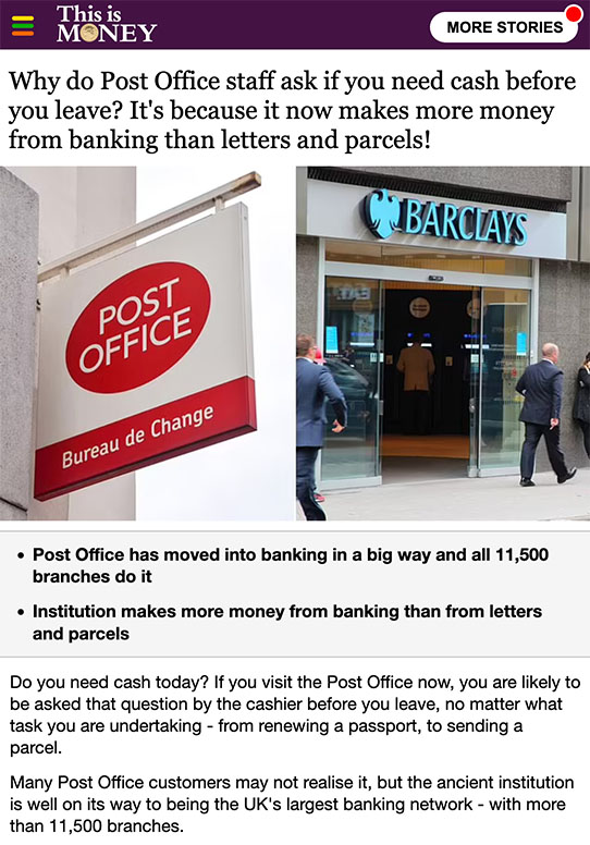 The UK Post Office Gets Pitiful Payments For Serving Bank Customers The UK Post Office Gets Pitiful Payments For Serving Bank Customers